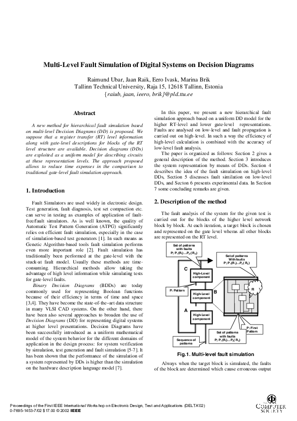 (PDF) Multi-level fault simulation of digital systems on decision diagrams | Raimund Ubar ...