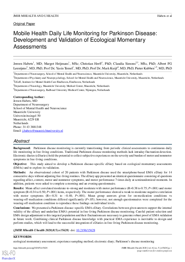 (PDF) Mobile Health Daily Life Monitoring for Parkinson Disease ...