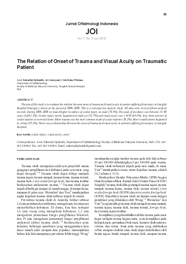 (PDF) The Relation of Onset of Trauma and Visual Acuity on Traumatic ...
