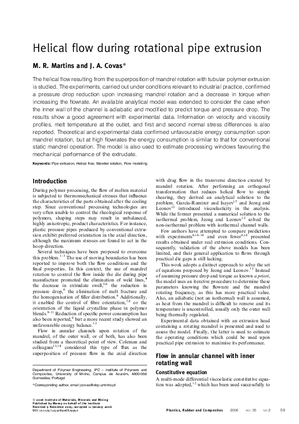 (PDF) Helical flow during rotational pipe extrusion