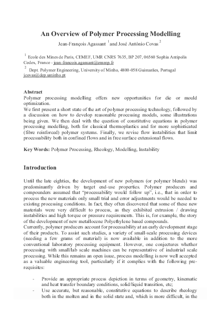 (PDF) An Overview of Polymer Processing Modelling