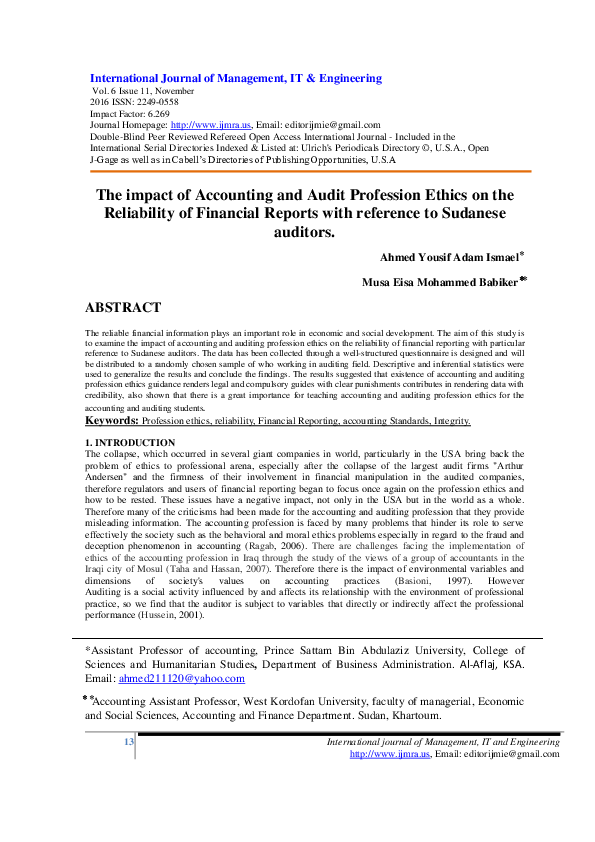 (PDF) The impact of Accounting and Audit Profession Ethics on the ...