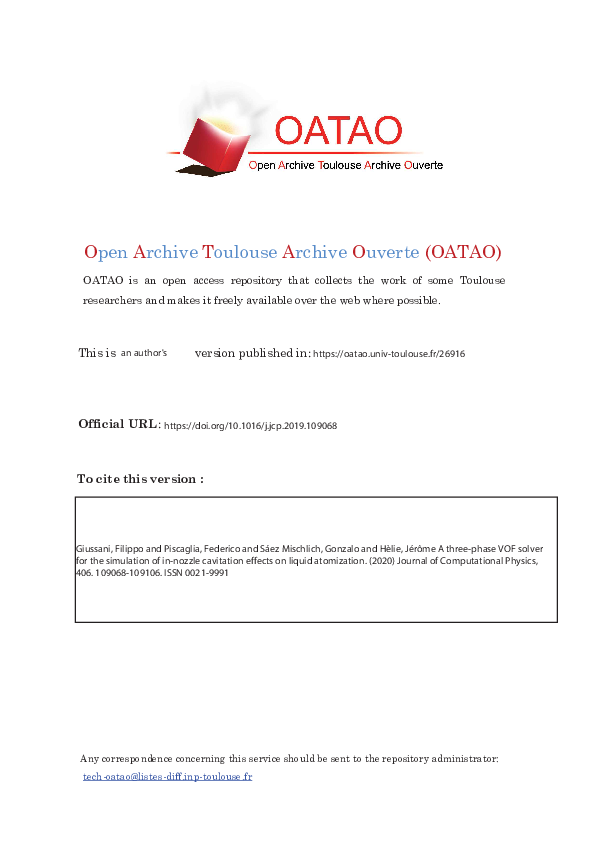 (PDF) A three-phase VOF solver for the simulation of in-nozzle ...