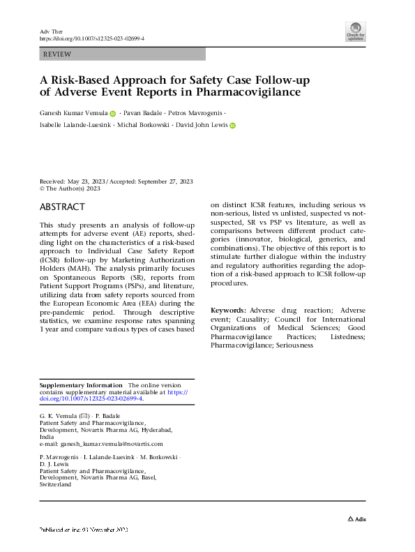 (PDF) A Risk-Based Approach for Safety Case Follow-up of Adverse Event ...