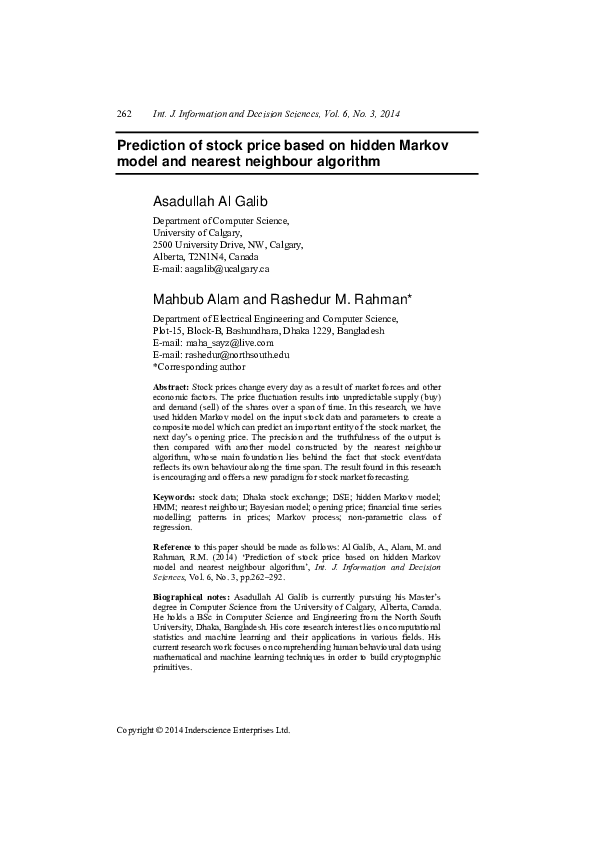 Pdf Prediction Of Stock Price Based On Hidden Markov Model And Nearest Neighbour Algorithm