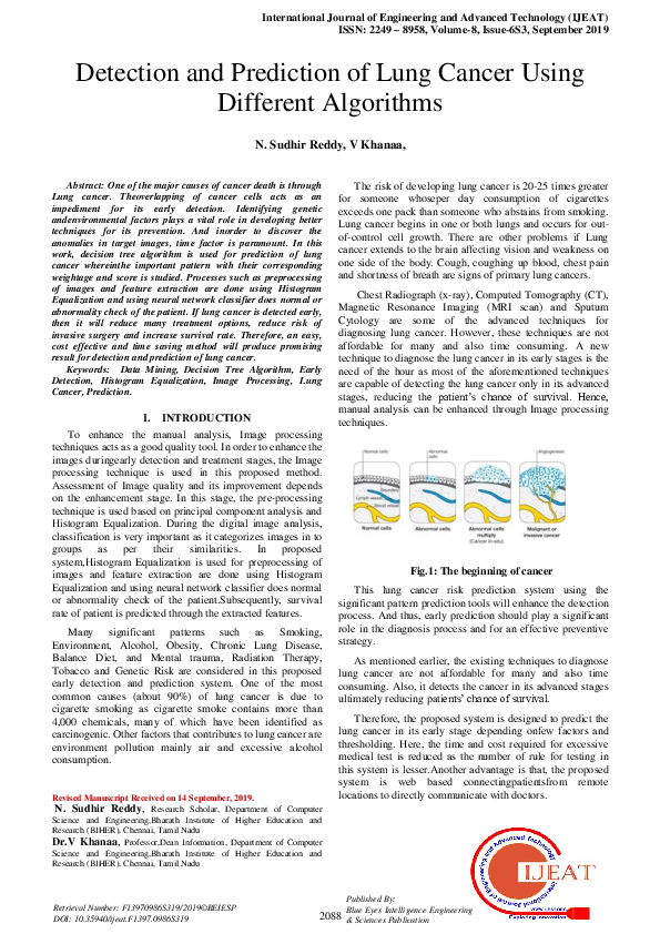 (PDF) Detection and Prediction of Lung Cancer Using Different Algorithms