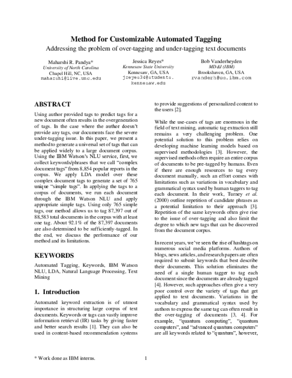 (PDF) Method for Customizable Automated Tagging: Addressing the problem ...