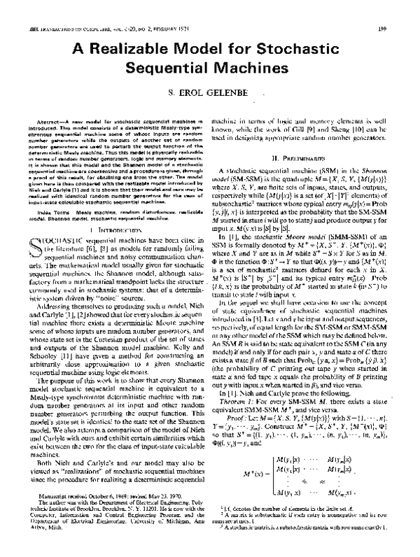 (PDF) A Realizable Model for Stochastic Sequential Machines