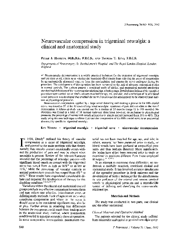 (PDF) Neurovascular compression in trigeminal neuralgia: a clinical and ...