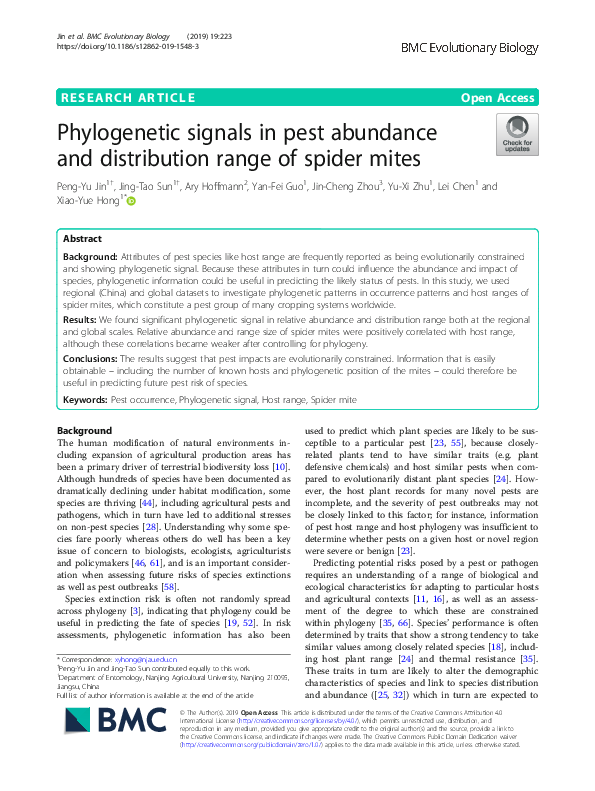 (PDF) Phylogenetic signals in pest abundance and distribution range of ...