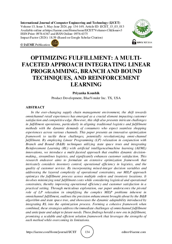 (PDF) OPTIMIZING FULFILLMENT: A MULTIFACETED APPROACH INTEGRATING LINEAR PROGRAMMING, BRANCH AND ...