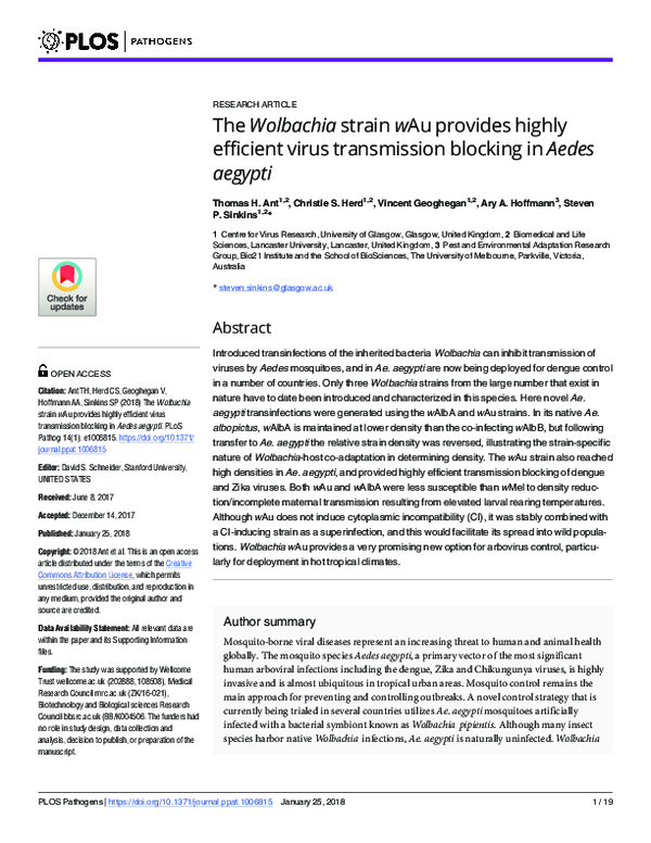 (PDF) The Wolbachia strain wAu provides highly efficient virus ...