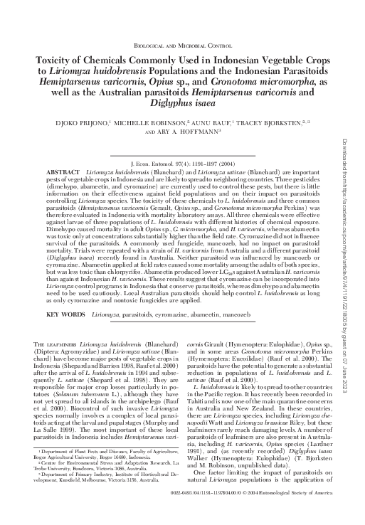 (PDF) Toxicity of Chemicals Commonly Used in Indonesian Vegetable Crops ...