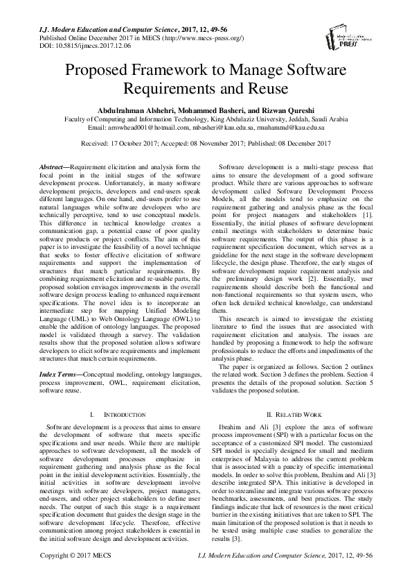 (PDF) Proposed Framework to Manage Software Requirements and Reuse