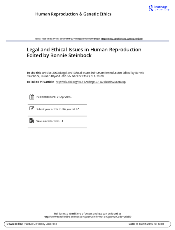(PDF) Legal and ethical issues in human reproduction