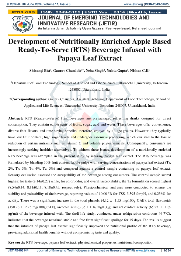 (PDF) Development of Nutritionally Enriched Apple Based Ready-To-Serve ...