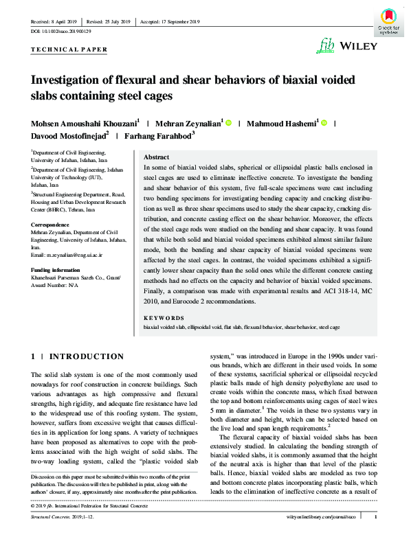 (PDF) Investigation of flexural and shear behaviors of biaxial voided slabs containing steel ...