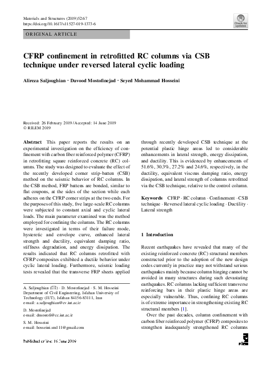 Pdf Cfrp Confinement In Retrofitted Rc Columns Via Csb Technique