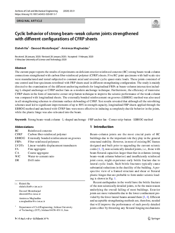 (PDF) Cyclic behavior of strong beam–weak column joints strengthened ...