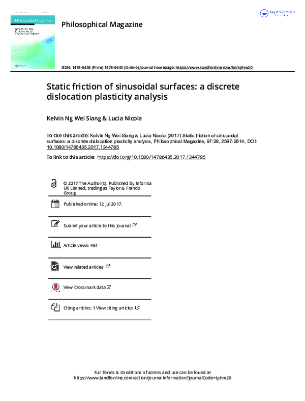 (PDF) Static friction of sinusoidal surfaces: a discrete dislocation ...