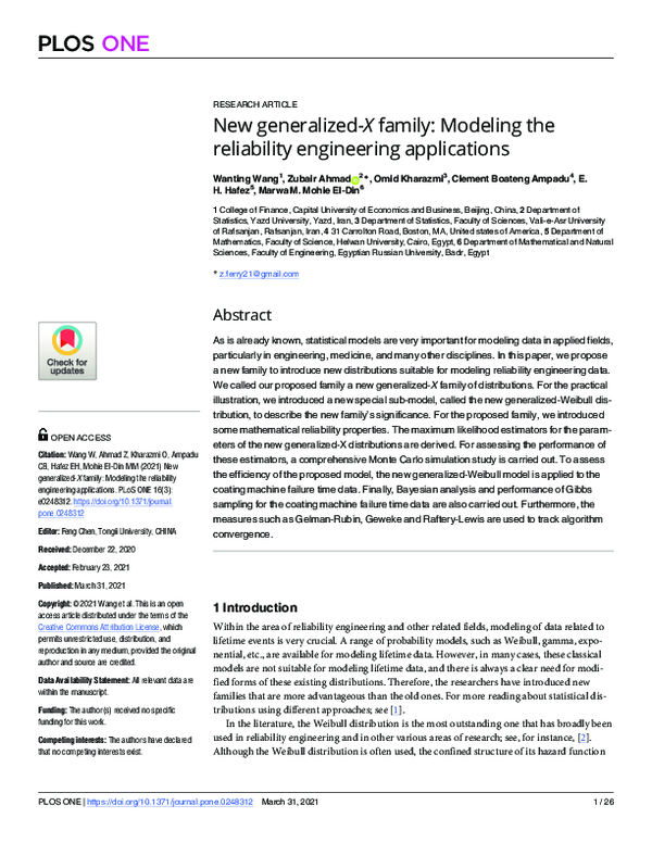 (PDF) New generalized-X family: Modeling the reliability engineering applications