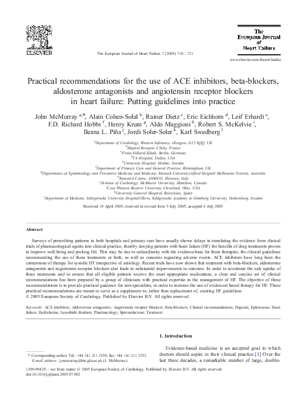 (PDF) Practical recommendations for the use of ACE inhibitors, beta ...