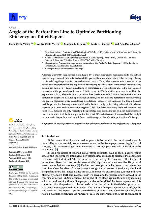 (PDF) Angle of the Perforation Line to Optimize Partitioning Efficiency on Toilet Papers