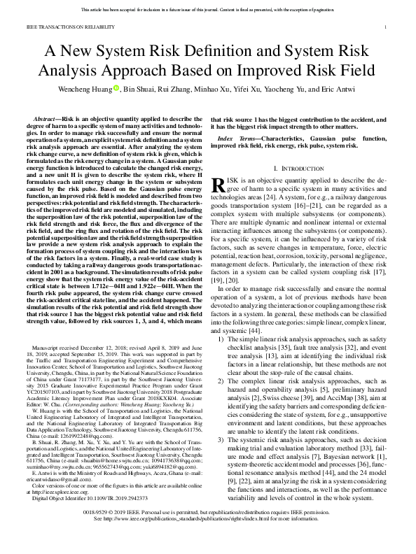 (PDF) A New System Risk Definition and System Risk Analysis Approach ...
