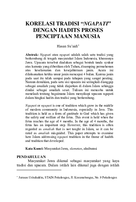 (PDF) Korelasi Tradisi “Ngapati” Dengan Hadits Proses Penciptaan Manusia