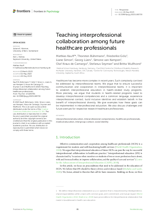 (PDF) Teaching interprofessional collaboration among future healthcare professionals