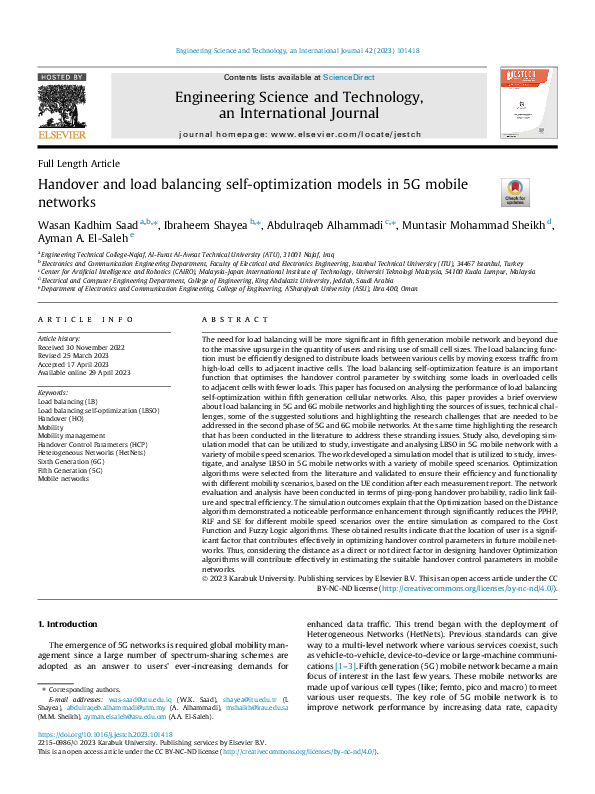 Pdf Handover And Load Balancing Self Optimization Models In 5g Mobile