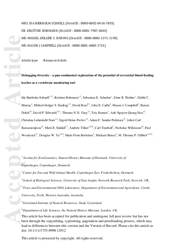 (PDF) Debugging diversity - a pan-continental exploration of the potential of terrestrial blood ...