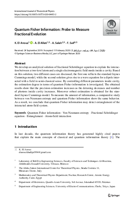 (PDF) Quantum Fisher Information: Probe to Measure Fractional Evolution