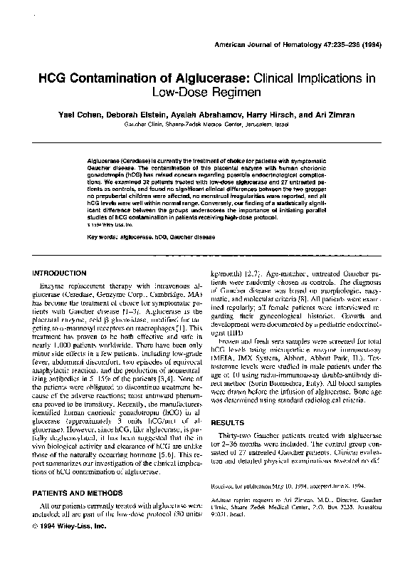 (PDF) HCG contamination of alglucerase: Clinical implications in low ...