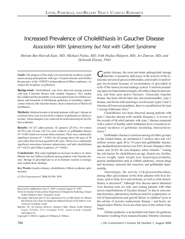 (PDF) Increased Prevalence of Cholelithiasis in Gaucher Disease