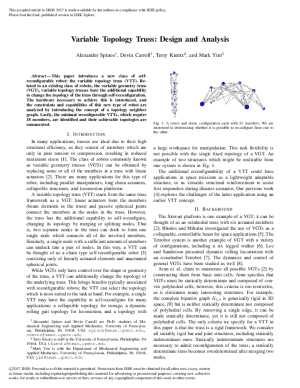 (PDF) Variable topology truss: Design and analysis