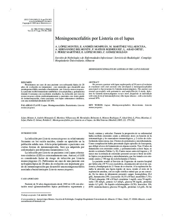 (PDF) Meningoencefalitis por Listeria en el lupus | Fernando Mateos ...