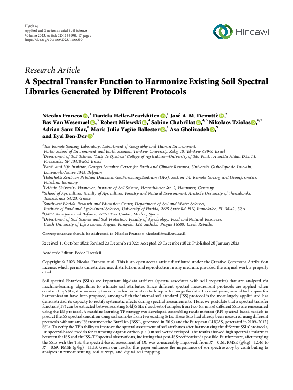 (PDF) A Spectral Transfer Function to Harmonize Existing Soil Spectral ...