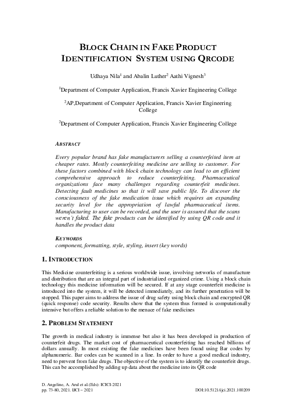 (PDF) Block Chain in Fake Product Identification System Using QR Code