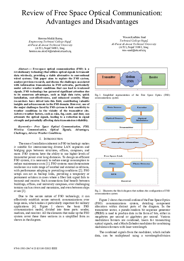 (PDF) Review of Free Space Optical Communication: Advantages and ...