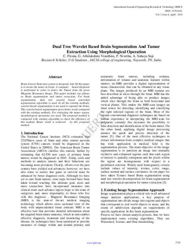 (PDF) Dual Tree Wavelet Based Brain Segmentation And Tumor Extraction Using Morphological ...