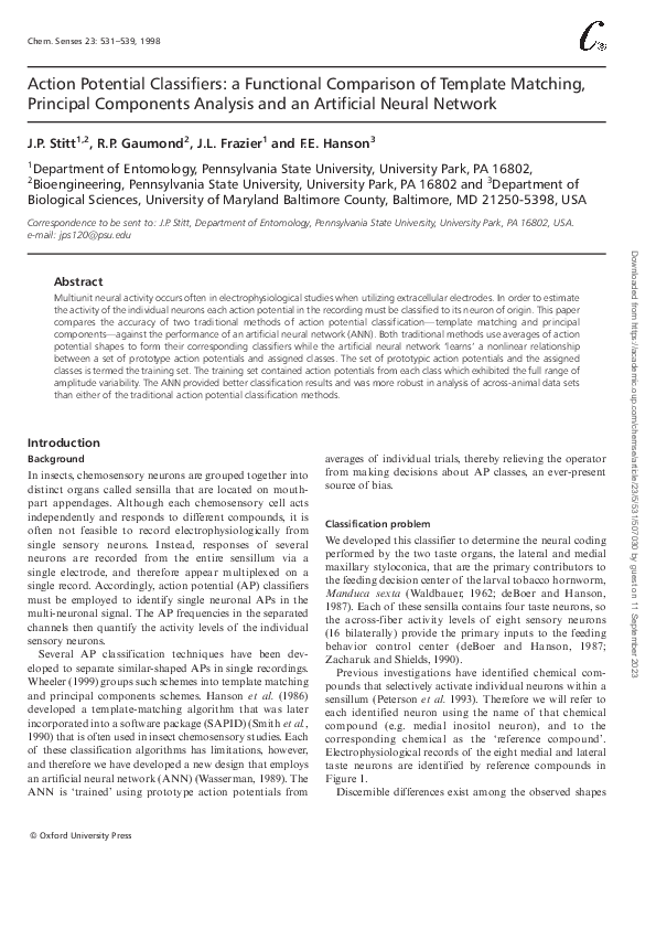 (PDF) Action potential classifiers: a functional comparison of template matching, principal ...
