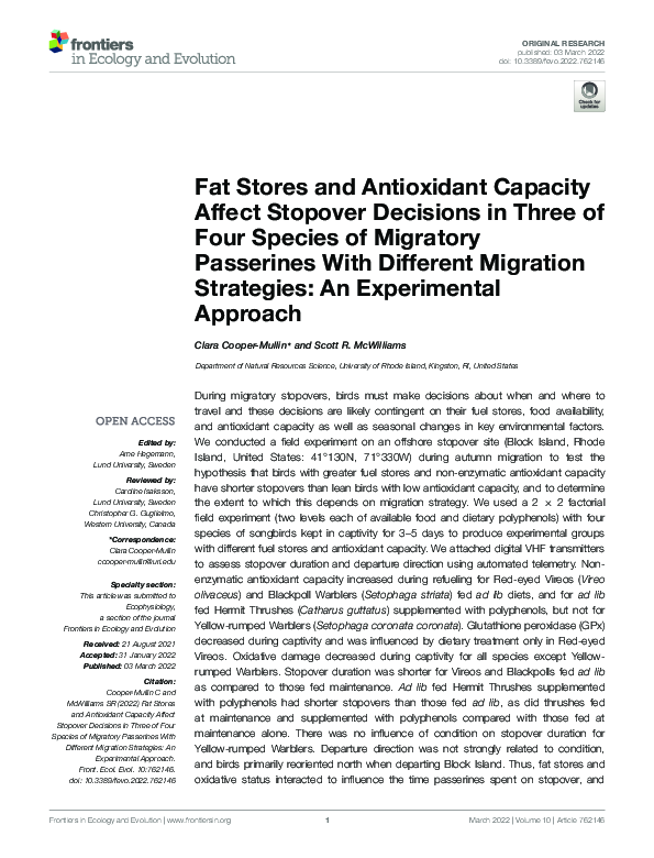 (PDF) Fat Stores and Antioxidant Capacity Affect Stopover Decisions in ...