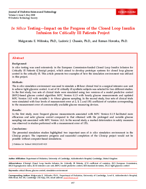 (PDF) In Silico Testing—Impact on the Progress of the Closed Loop ...