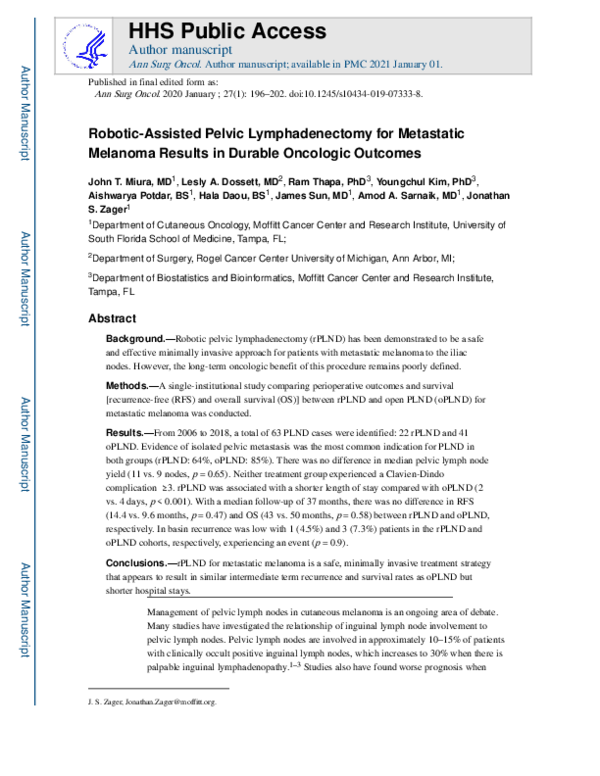 (PDF) Robotic-Assisted Pelvic Lymphadenectomy for Metastatic Melanoma ...