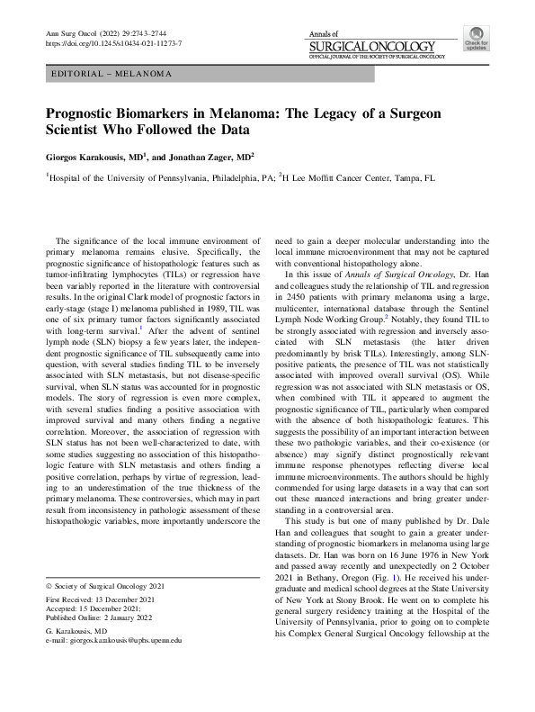 (PDF) Prognostic Biomarkers in Melanoma: The Legacy of a Surgeon ...