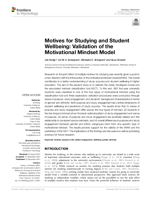 (PDF) Motives for Studying and Student Wellbeing: Validation of the ...