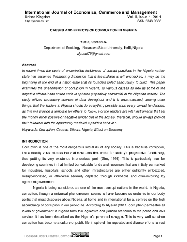 (PDF) Causes and Effects of Corruption in Nigeria