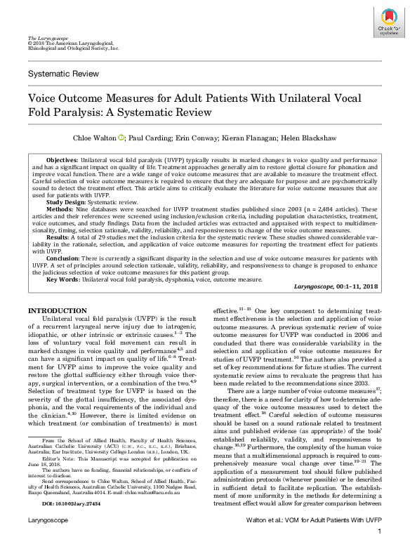 (PDF) Voice Outcome Measures for Adult Patients With Unilateral Vocal ...