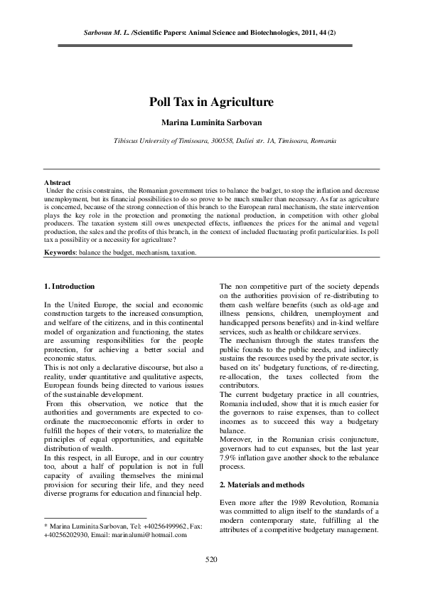 (PDF) Poll Tax in Agriculture